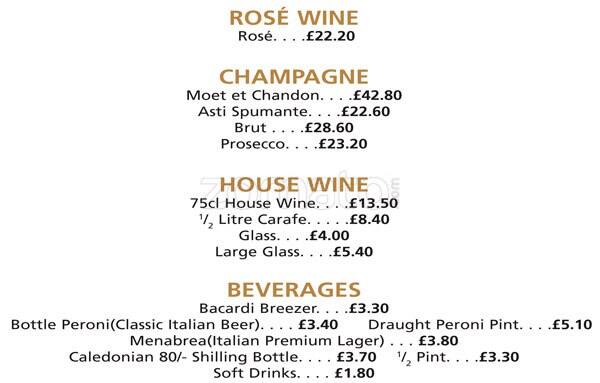 Menu at Il Castello restaurant, Edinburgh