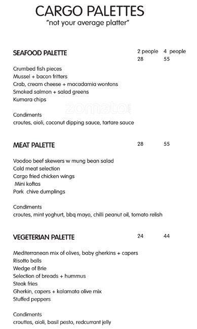 Menu at Cargo Bar, Christchurch