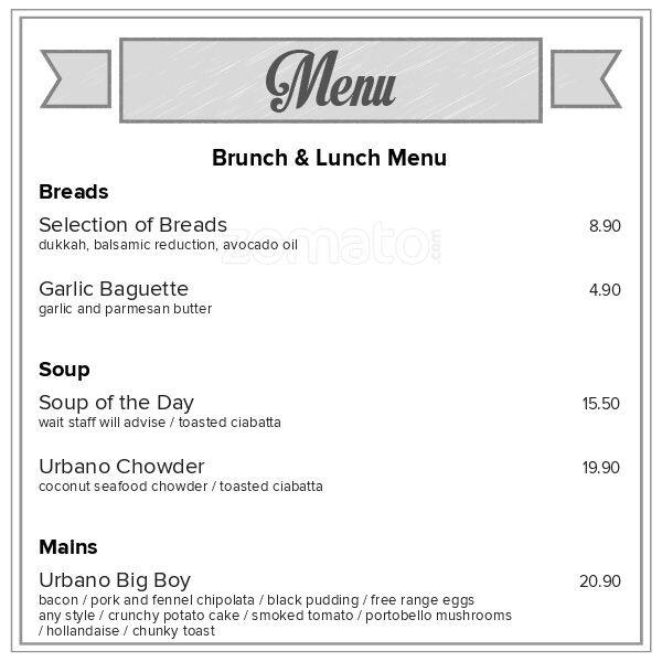 Menu at Urbano Bistro Cafe & Restaurant, Rotorua