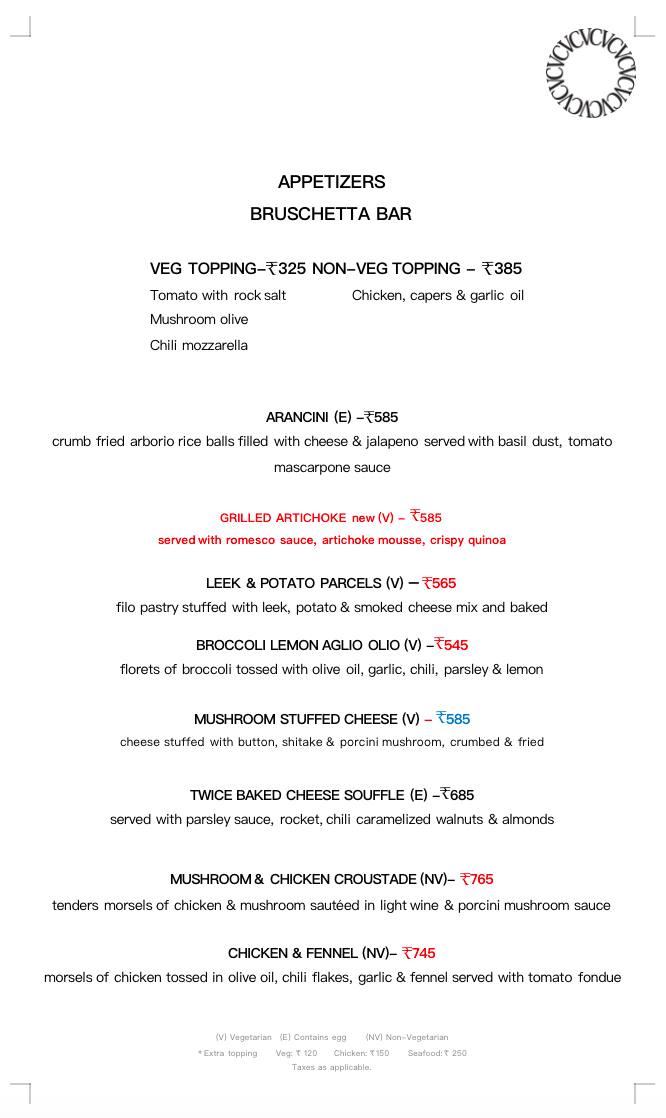 Menu of Virgin Courtyard, Sector 7, Chandigarh