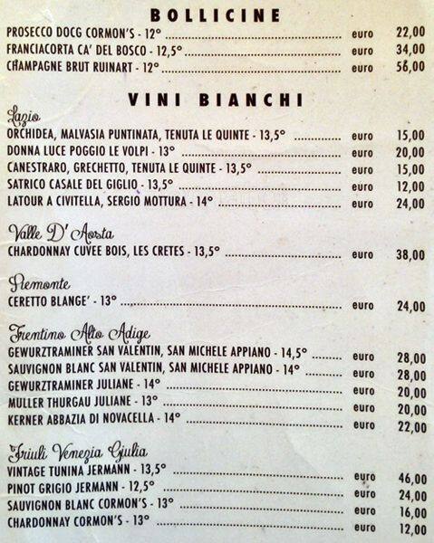 Menu at Kilo Restaurant, Rome, Via Tirso