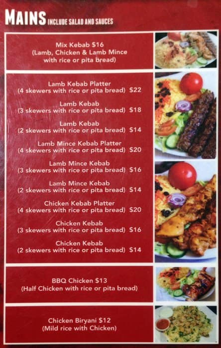 Menu at Afghan Charcoal Kebab House restaurant, Adelaide