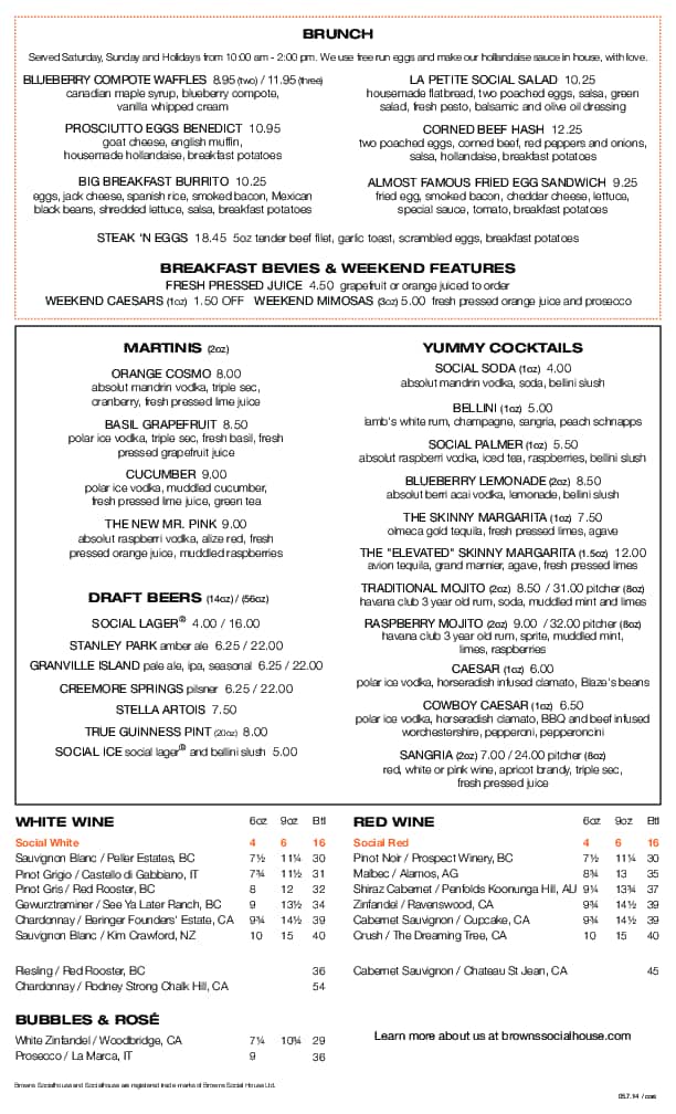 Menu at Browns Socialhouse Westgate pub & bar, Grande Prairie