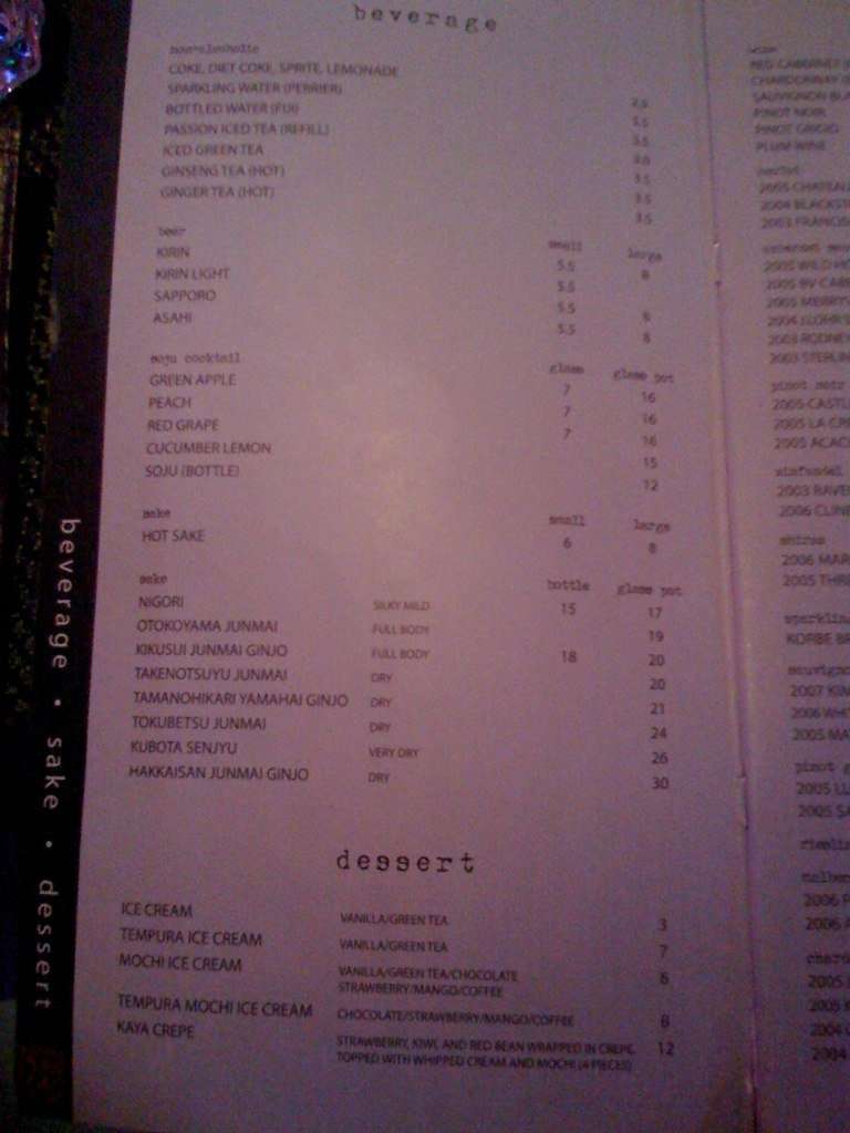 Menu at Kaya Sushi restaurant, El Segundo