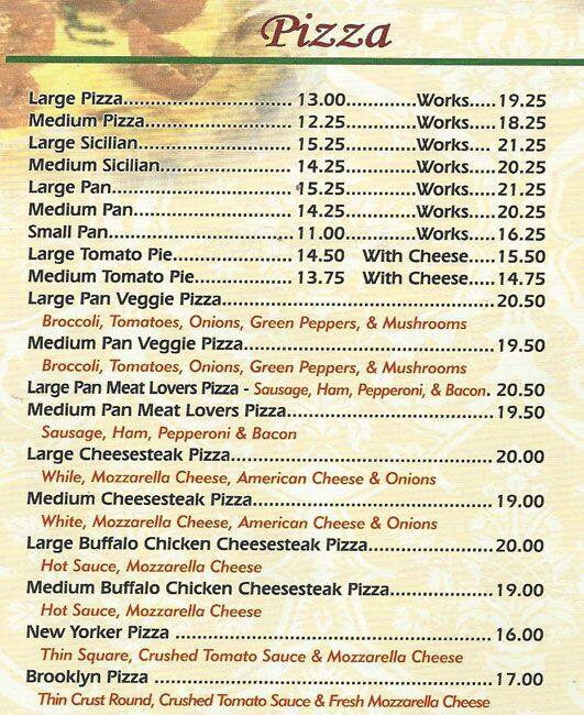 Carta de Vince’s Pizza & Restaurant, Yardley