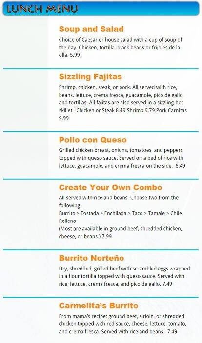 Carta del restaurante Cabo's Mexican Cuisine & Cantina, Charlotte