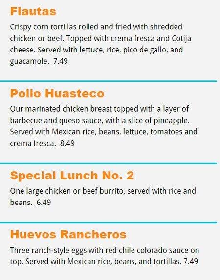 Carta del restaurante Cabo's Mexican Cuisine & Cantina, Charlotte