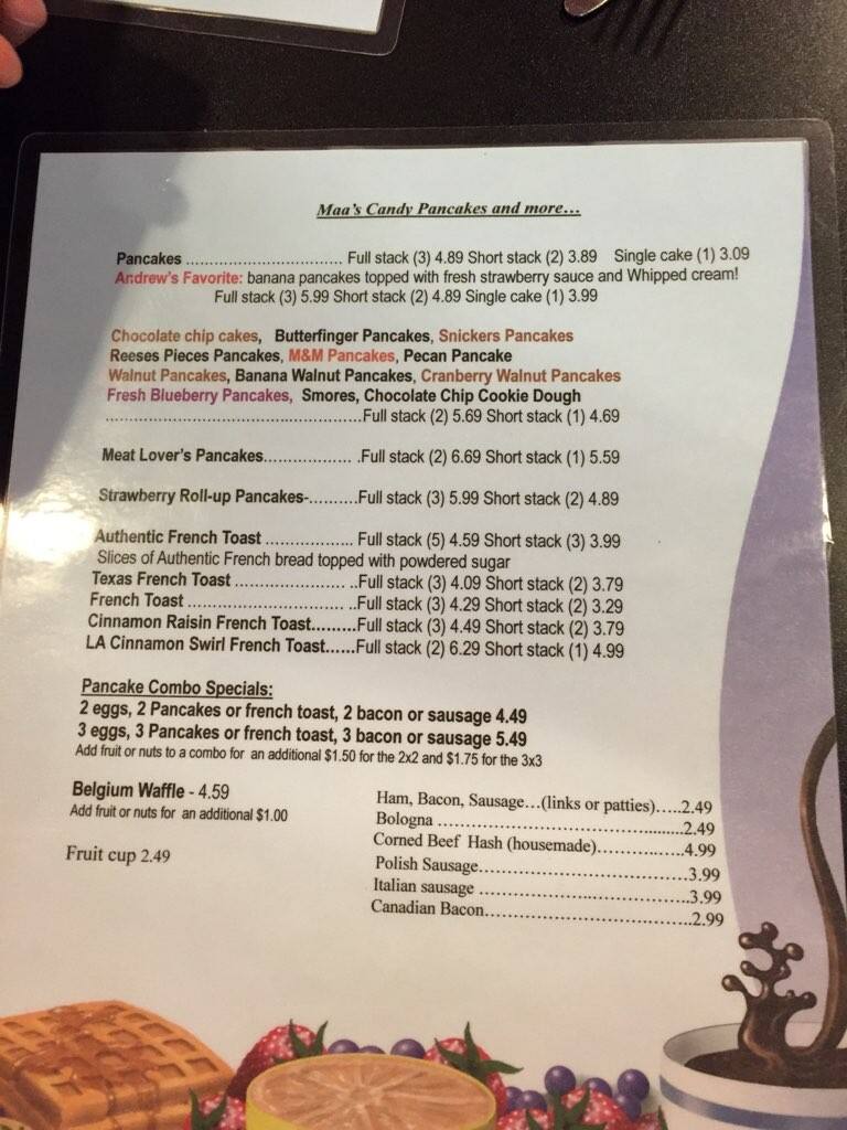 Menu at Maa's Diner restaurant, Rochester