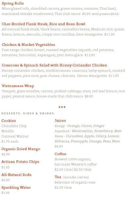 Menu at Proper Food restaurant, San Francisco, 116 Montgomery St