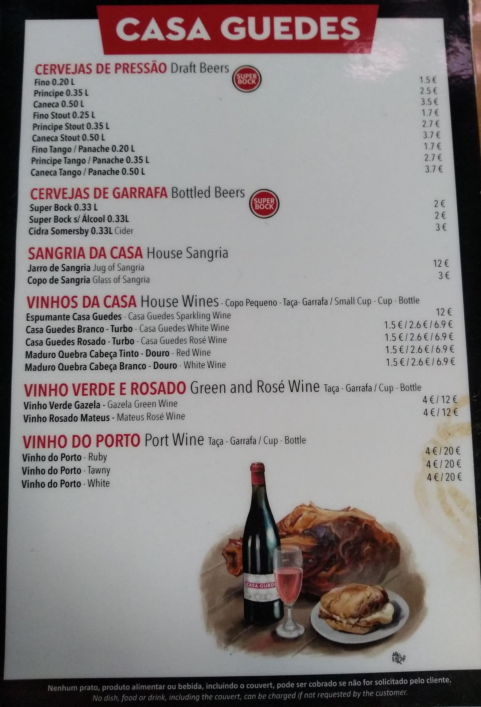 Menu at Casa Guedes Tradicional restaurant, Porto
