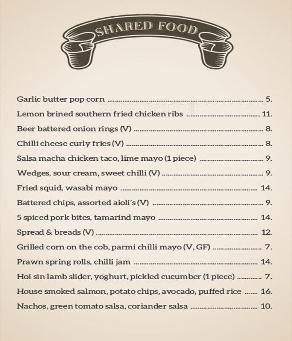 Menu at Public House, Albury