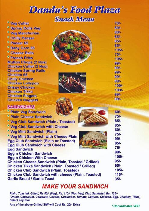 Menu at Dandu's Food Plaza, Secunderabad, 18-498/1
