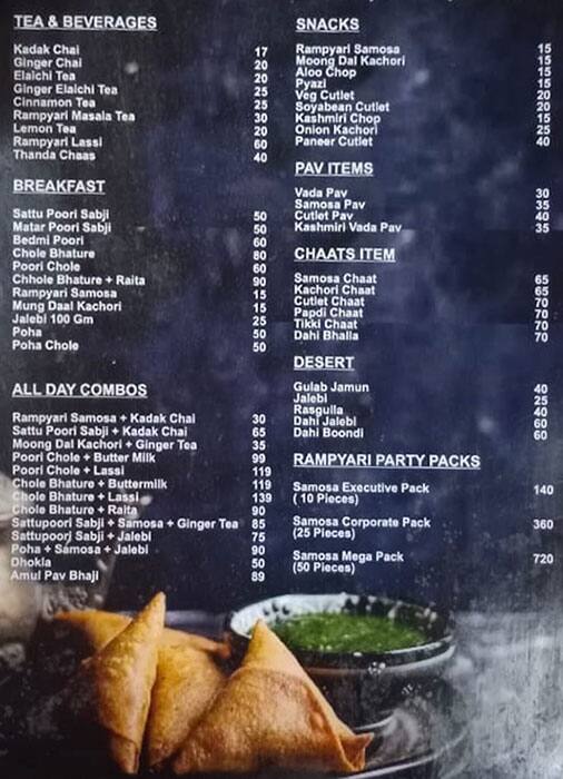 Menu of Poha’s & Pav’s, BTM, Bangalore