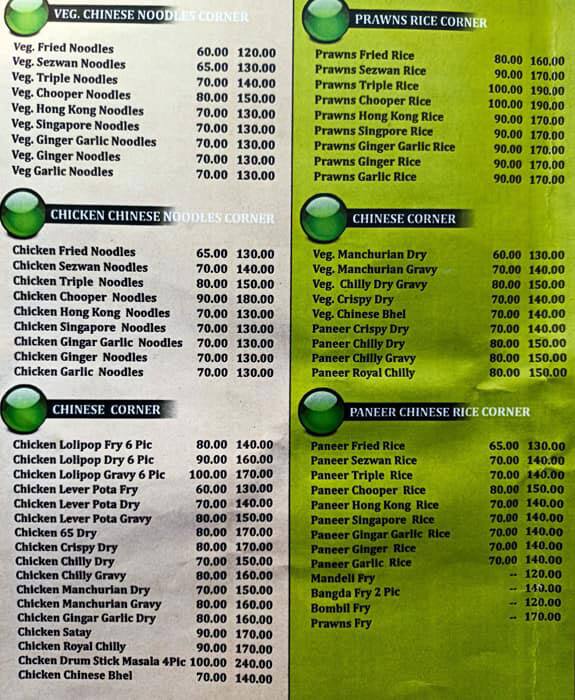 Menu of Sanam Family Restaurant, Santacruz East, Mumbai