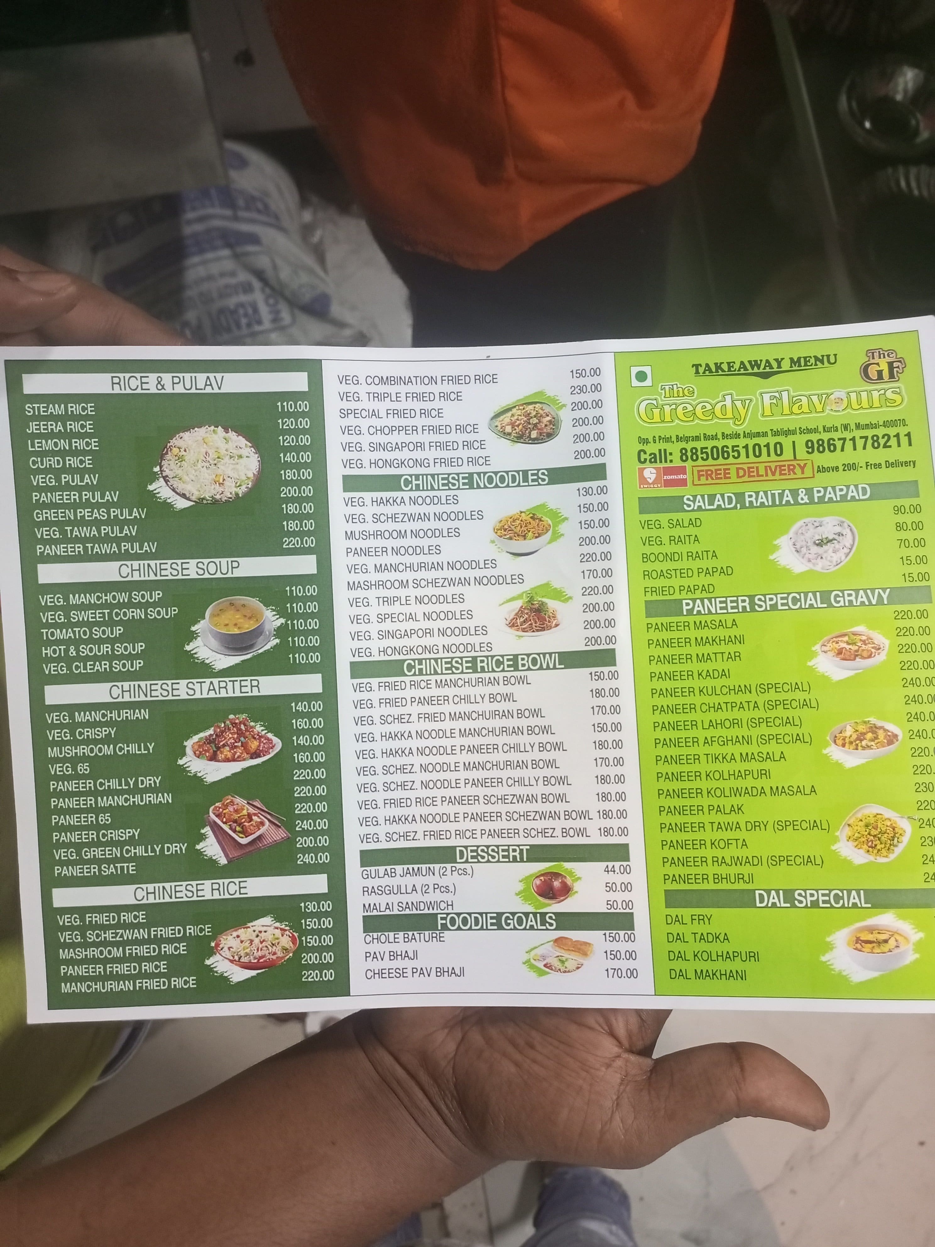 Menu of The Greedy Flavours, Kurla, Mumbai