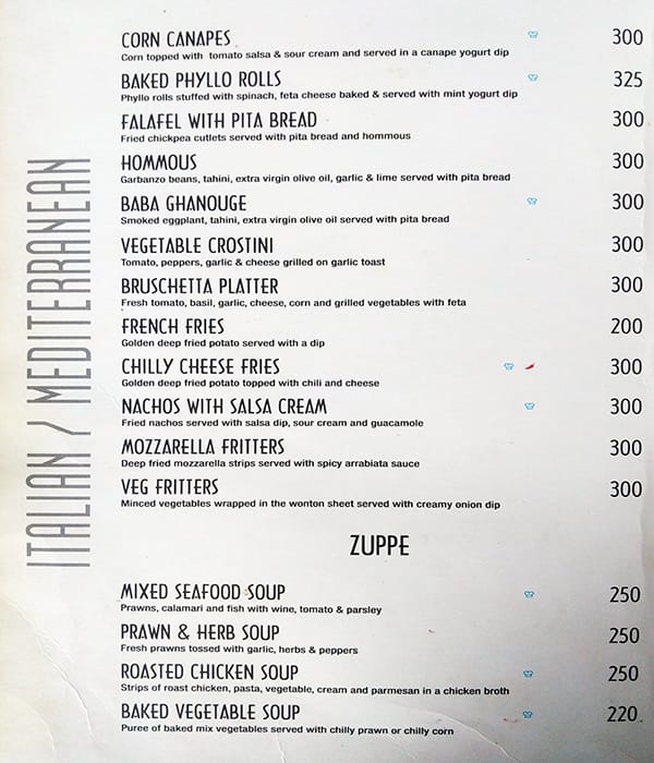 Menu at Azzuri Bay, Chennai, 13