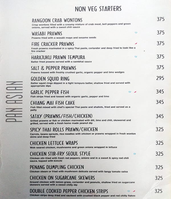 Menu at Azzuri Bay, Chennai, 13