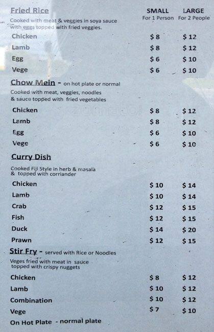Menu at Sanaa's Lunch Bar & Takeaway, Auckland
