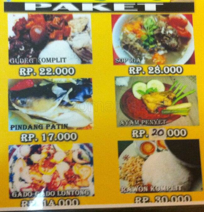 Menu at Gudeg Jogya Bu Karti restaurant, East Jakarta