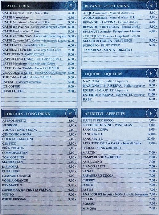 Menu at Ristorante Tucci, Rome