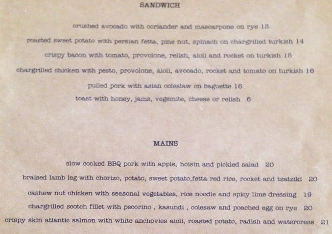 Menu at Queen Street cafe., Croydon