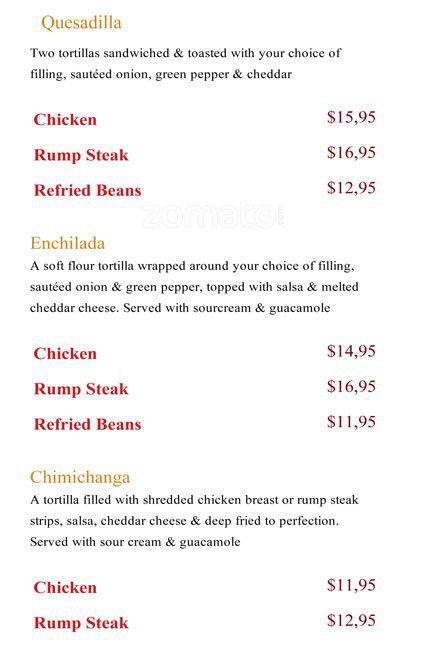 Menu at Mochachos Morley restaurant, Morley