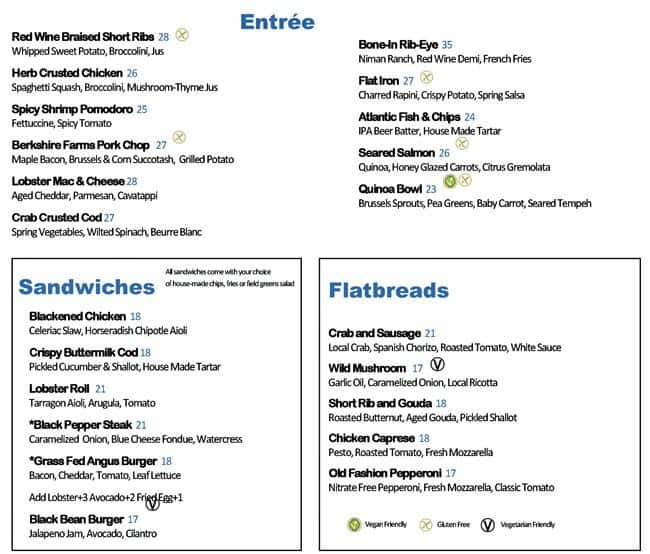 Menu at Harborside Grill and Patio restaurant, Boston