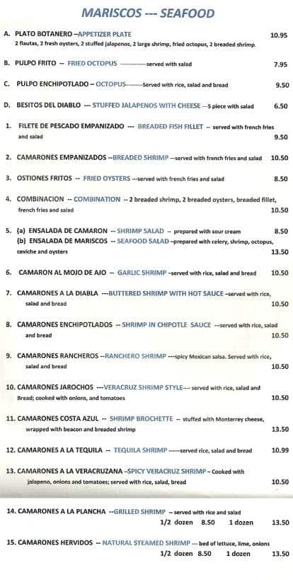 Menu at El Pulpo restaurant, Dallas, Lake June Rd