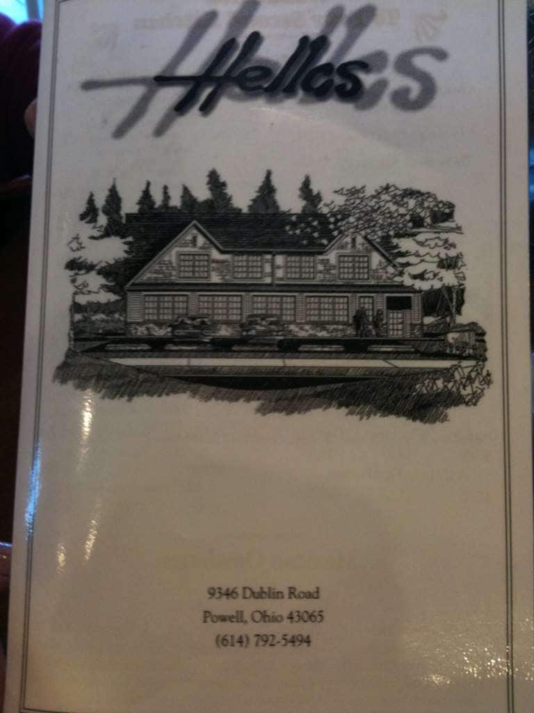 Menu at Hellas Carryout restaurant, Shawnee Hills