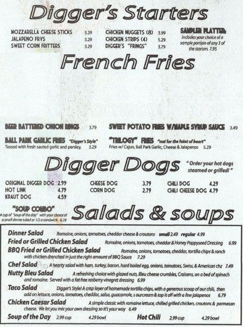 Menu at Digger's Diner Express restaurant, San Leandro