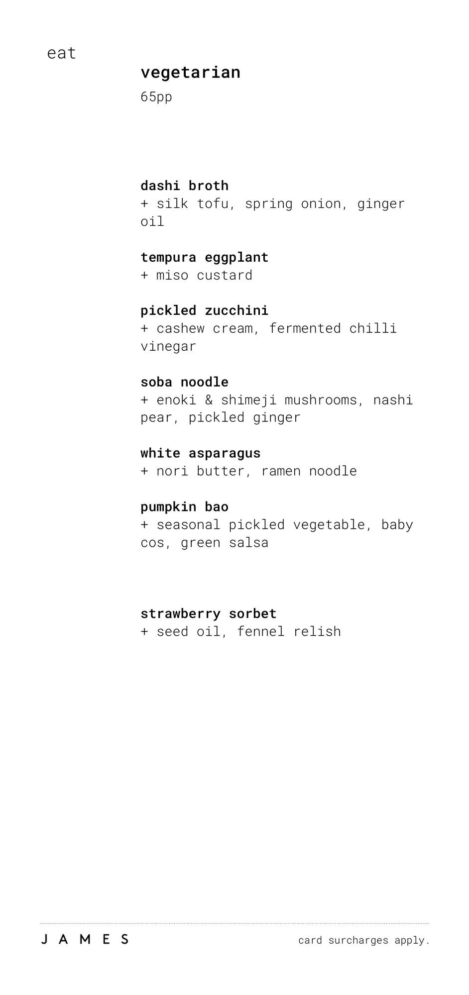 Carta del café Wynyard, South Melbourne