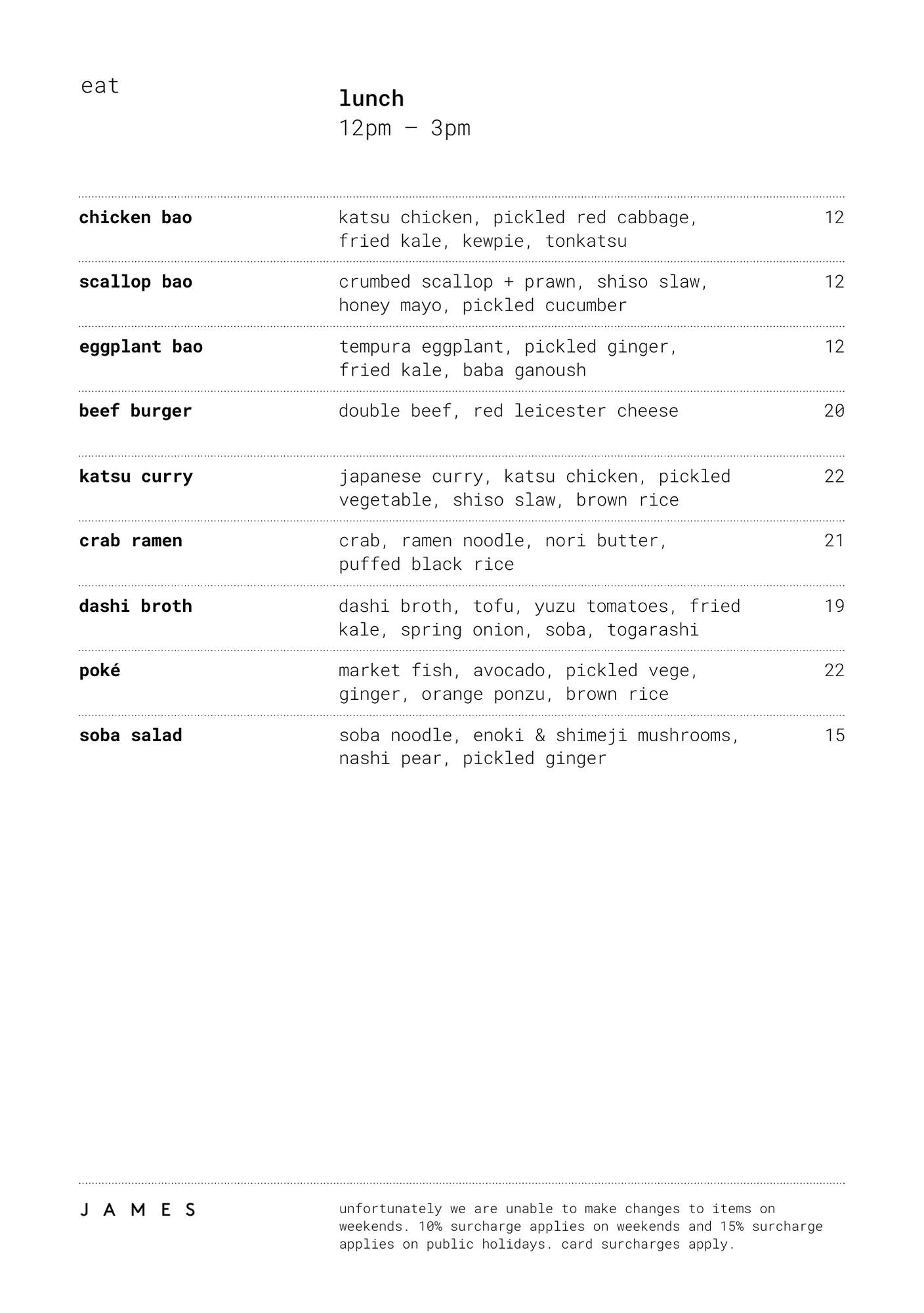 Carta del café Wynyard, South Melbourne