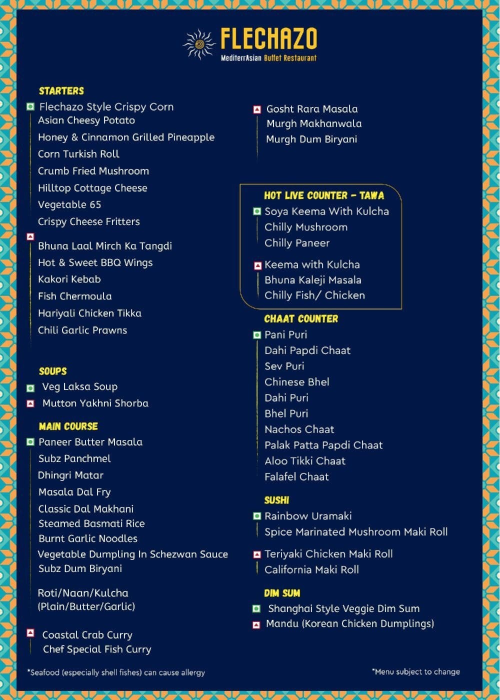 Menu of Flechazo, Marathahalli, Bangalore