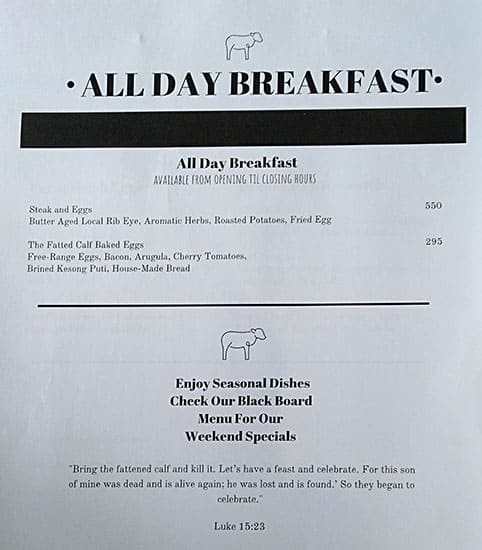Menu at The Fatted Calf Tagaytay restaurant, Silang