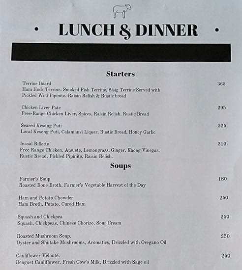 Menu at The Fatted Calf Tagaytay restaurant, Silang