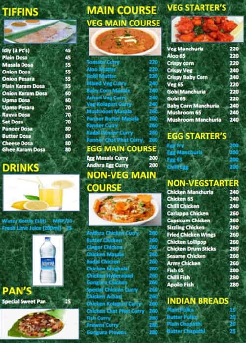 Menu of Pakashala, Kukatpally, Hyderabad