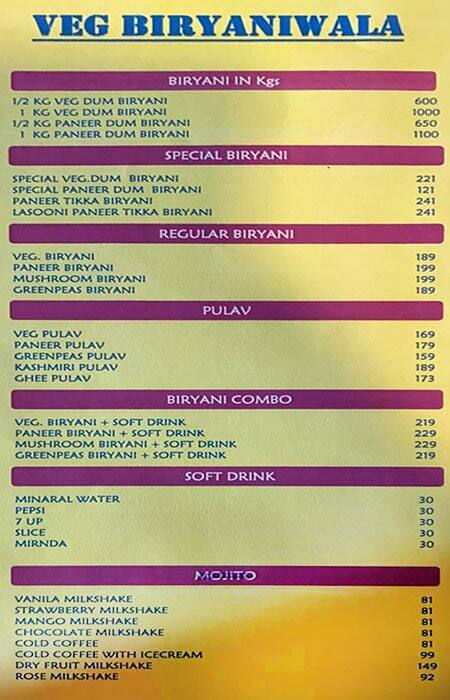 Menu of The Veg Biryaniwala, Nigdi, Pune