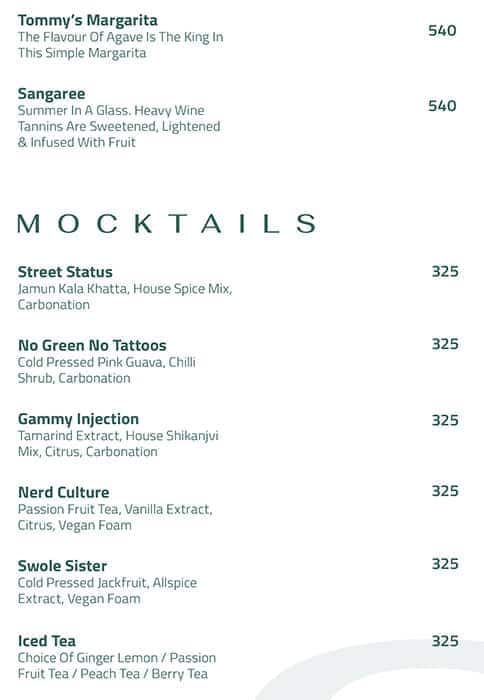 Menu of Voila, Jubilee Hills, Hyderabad