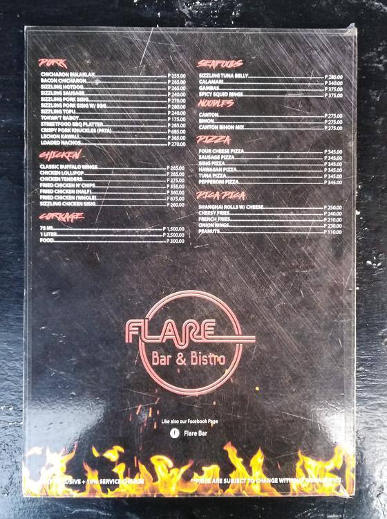 Menu at Flare pub & bar, Pasig, Unit 3 & 4