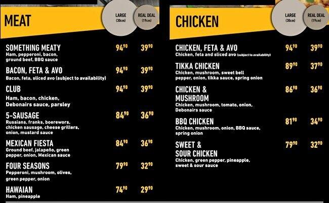 Debonairs Menu