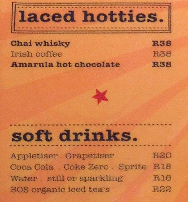 Menu at Ta Da! restaurant, Cape Town, 37 Victoria Ave