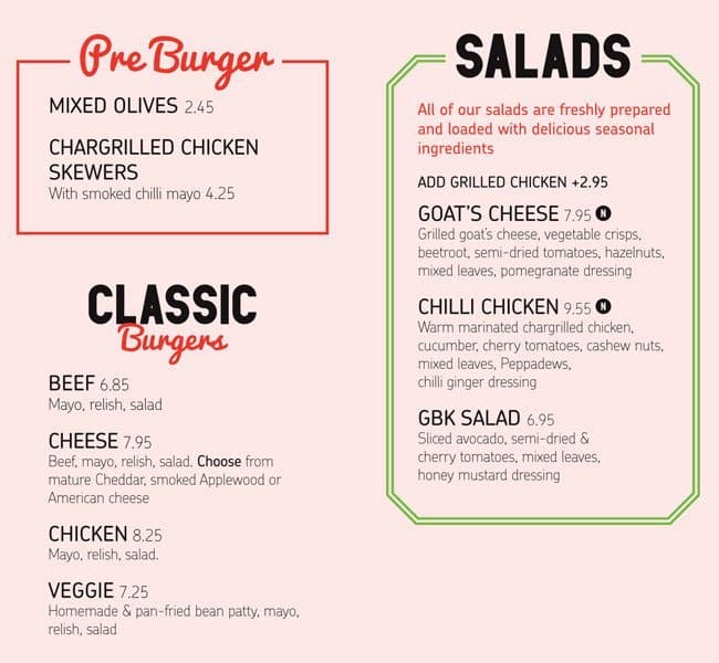 Menu at GBK Birmingham Mailbox restaurant, Birmingham, 113-115 ...