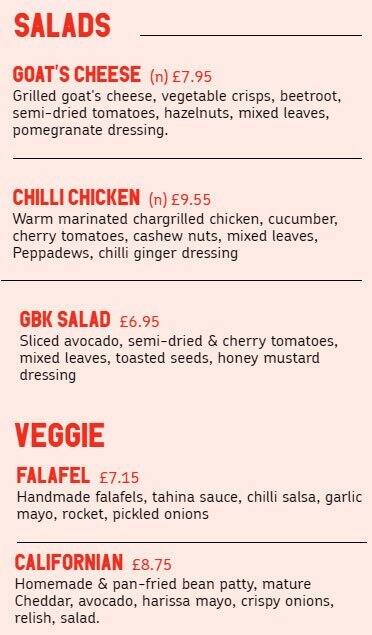 Menu at Gourmet Burger Kitchen restaurant, Birmingham, Burger Burger ...