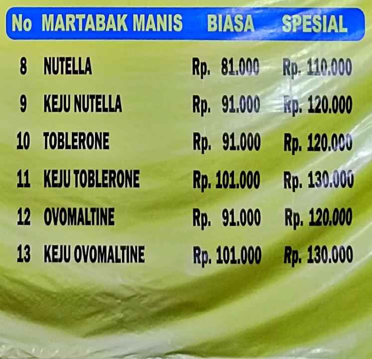 Menu at Martabak Bong Ngian desserts, North Jakarta