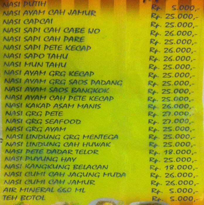 Menu at Pecenongan X Pres restaurant, Central Jakarta