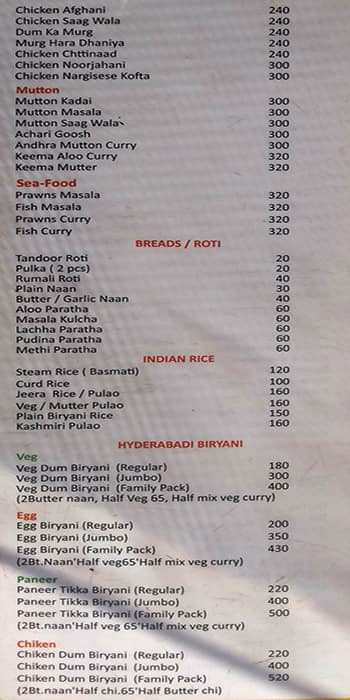 Menu at The Rasoi, Hyderabad, 1