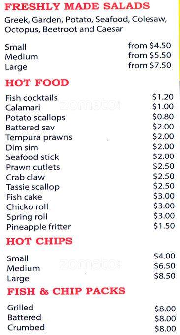 Menu at Seagulls On Argyle restaurant, Camden