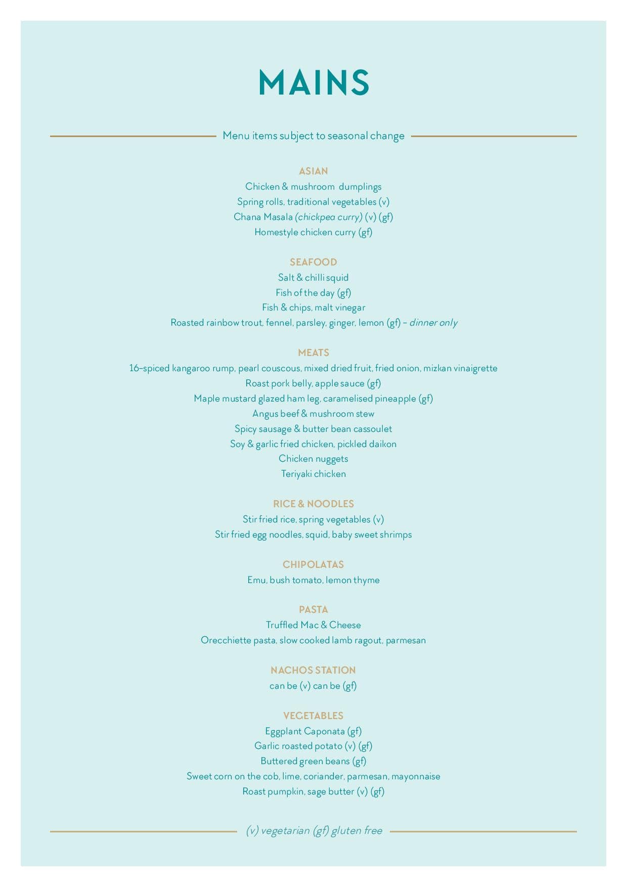 Menu at Sydney Tower Buffet restaurant, Sydney