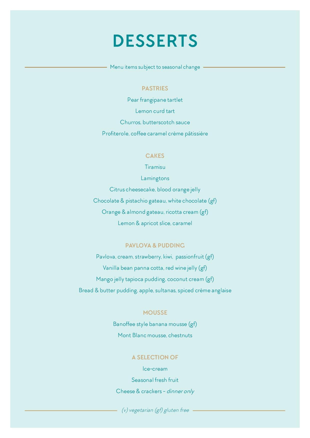 Menu at Sydney Tower Buffet restaurant, Sydney