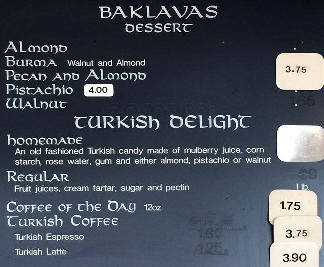 Menu at Turkish Delight restaurant, Seattle
